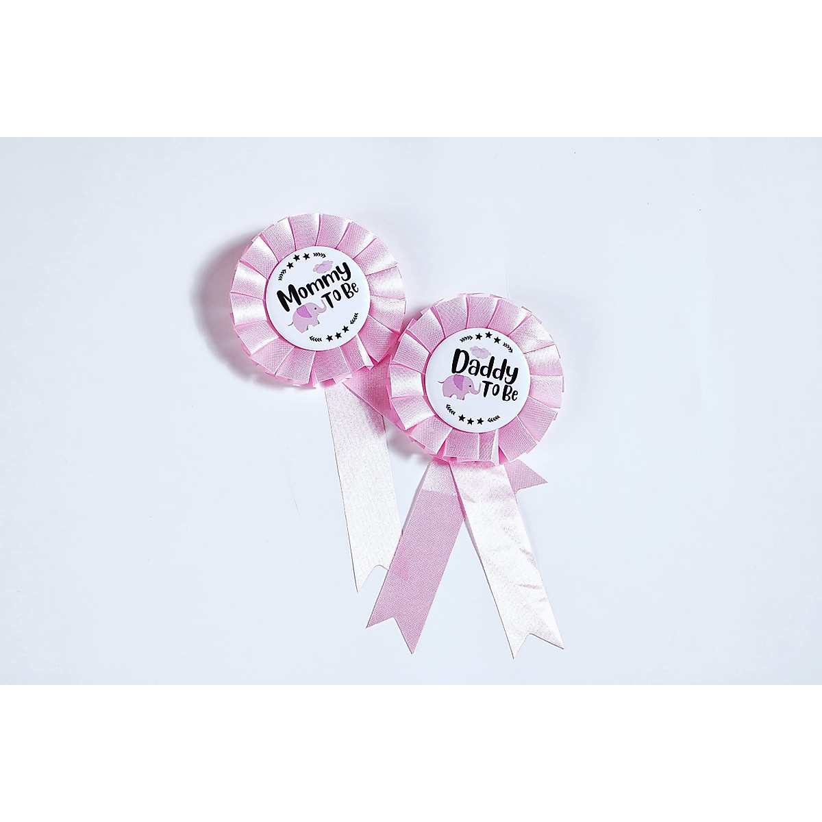 HAPPYLAND Baby Girl Shower Decorations Pink Baby Elephant Set Tinplates Badge Mommy to Be and Daddy to Be Baby Shower