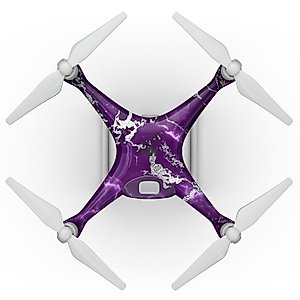 Design Skinz Design Skinz Purple Marble & Digital Silver Foil V2 Full-Body Wrap Decal Skin-Kit Compatible with The Drone DJI Phantom 4 Pro