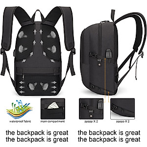 Tzowla Anti-Theft Water Resistant 17.3 Inch Laptop Backpack with USB Charging Port and Lock, Black