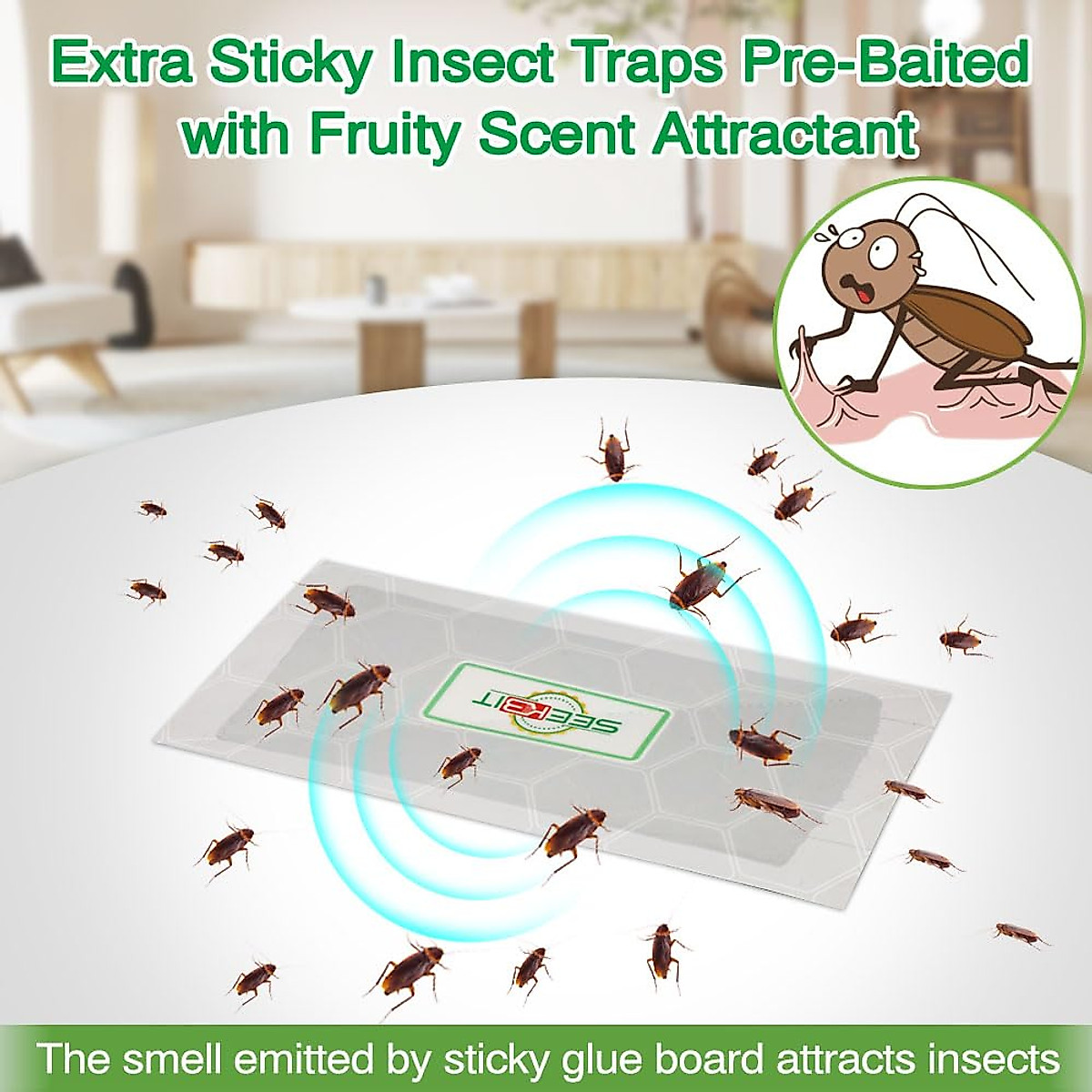 10 PCS Large Glue Trap Strips for Trapping Insects, Mice, Spiders, Bugs, Crickets, Scorpions, Roaches, Super Sticky & Non-Toxic Glue Boards Pre-Baited with Fruity Scent Attractant - 12 x 6 in