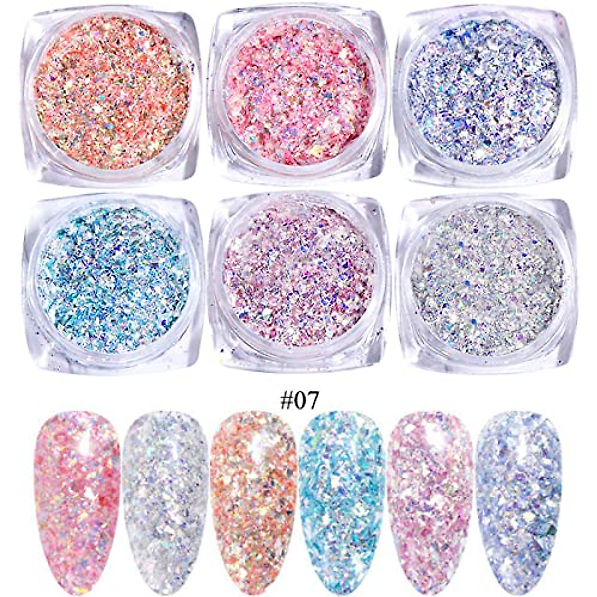6 Box/Set Holographic Nail Glitter Powder Nail Metallic Glitter Gold Nail Glitter Set Nail Decoration Nail Recovery Kit (B, One Size)