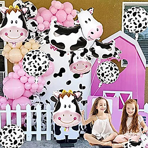 DREMISI 14Pcs Cow Balloons Cute Cow Shape Mylar Foil Balloons Cow Head Balloons Can Float Huge Animal Balloons Black Pink Cow Print Balloons for Baby Shower 1st Birthday Farm Animal Theme Party Decor