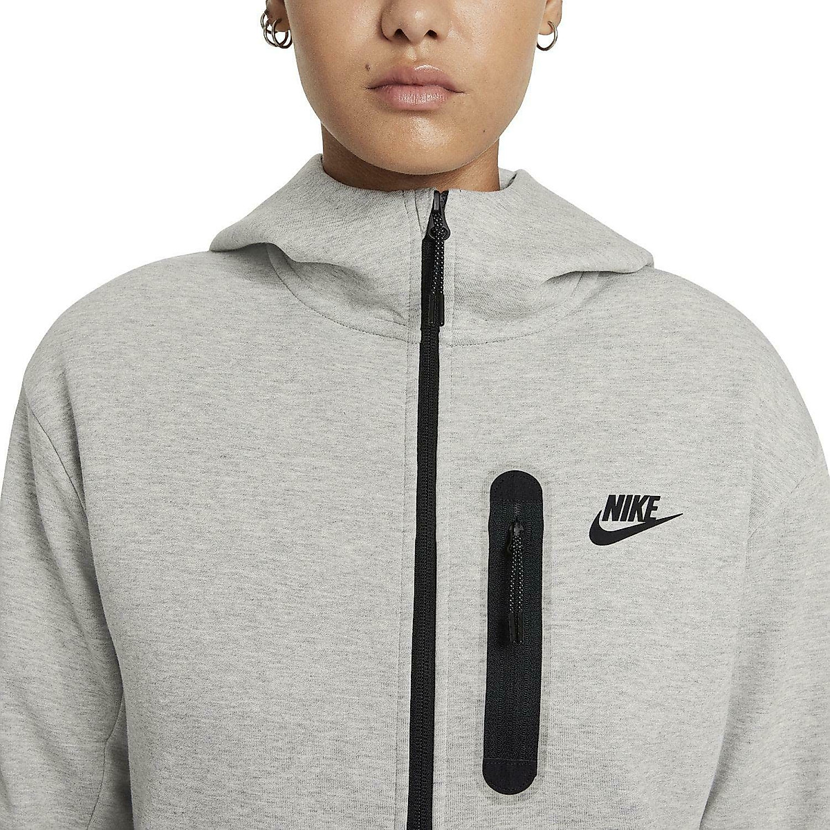 Nike Sportswear Women's Tech Fleece Essential Full-Zip Hoodie (Grey Heather/Black, Large)