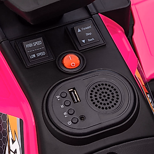 Aosom 12V Ride on ATV for Kids, Kids Electric 4 Wheeler with Headlight, Music, MP3, Treaded Tires, Battery Powered Kids Quad for Toddler, Pink