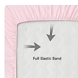 TILLYOU 5-Piece Solid Toddler Bedding Set for Boys or Girls, Bed-in-a-Bag Microfiber Comforter Set, Includes 1 Top Flat Sheet, 1 Mattress Sheets, 1 Padded Quilt and 2 Envelope Pillowcases, Pink