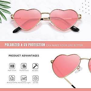 Eiuizah Polarized Heart Sunglasses for Women Men - Cute Trendy Sun Glasses Metal Frame UV400 Protection Lens