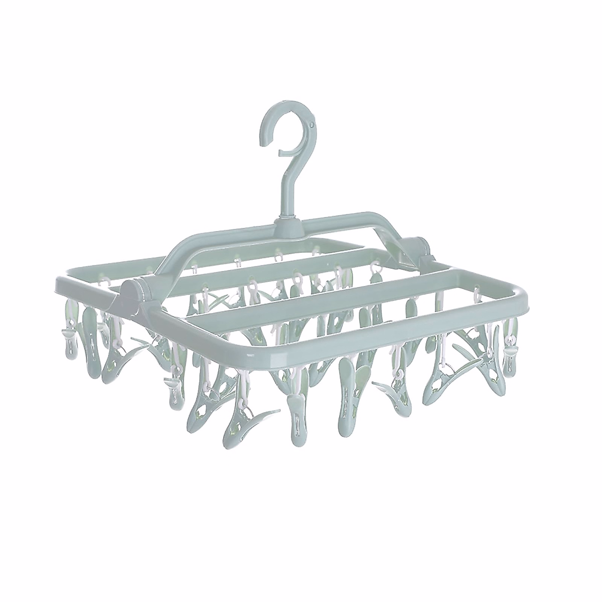 OIPKKUI Clothes Drying Racks, Foldable Laundry Drying Hanging Rack with 32 Clips Foldable Laundry Clip Hanger Underwear Hangers for Socks Towels Bras (Light Green)