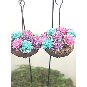 Fairy Garden Accessories. Set of 2. Miniature Hanging Flower Baskets. Acorn Planters. Dollhouse, Terrarium Décor.