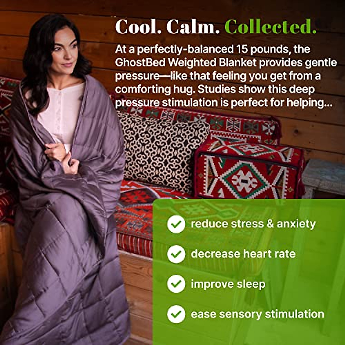 GhostBed 15 lb Weighted Blanket - 100% Cooling & Breathable Tencel Cover with Premium Glass Microbead Fill, 60" x 80" (Queen), Grey