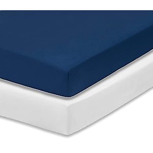 Everyday Kids 2-Pack Fitted Crib Sheets, 100% Soft Breathable Microfiber Baby Sheet, Fits Standard Size Crib Mattress 28in x 52in, White Nursery Sheet and Navy Nursery Sheet
