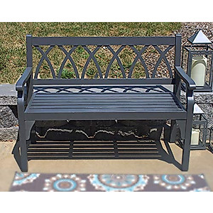 Pebble Lane Living All Weather Outdoor Exclusive Elegant Hardwood 2 Seater Bench, 48" L x 24" W x 35.5" H, Black