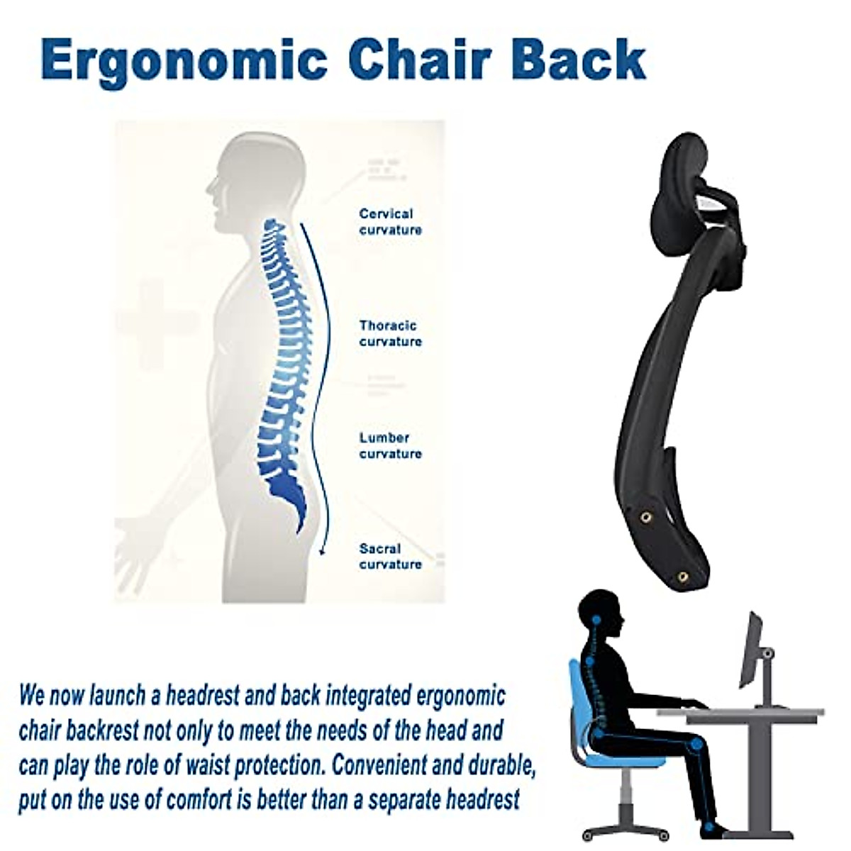 Adjustable Headrest for Office Chair, Universal Chair Head Neck Support Cushion Attachment Elastic Sponge Nylon Frame Head Rest Detachable Upholstered for Ergonomic Chair,Headrest Only (Black3.0)