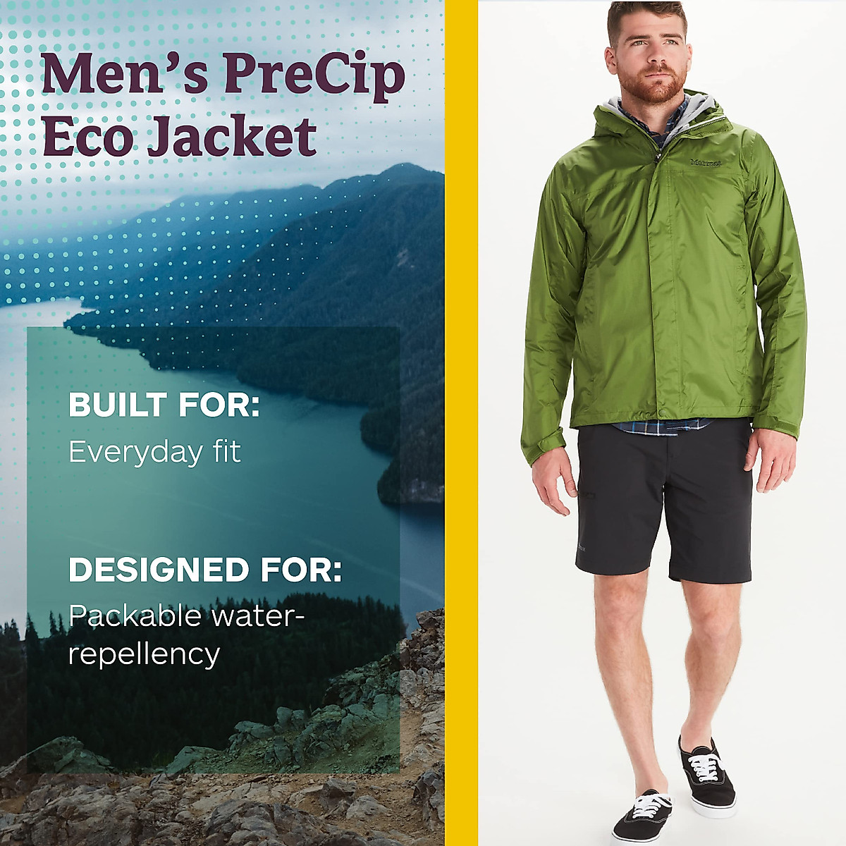 MARMOT Men's Precip Eco Jacket | Lightweight, Waterproof Jacket for Men, Ideal for Hiking, Jogging, and Camping, 100% Recycled, Black, Medium