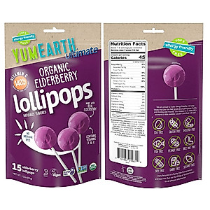 Allergy Friendly Vitamin C Suckers & Lollipops Dye Free Candy Bundle - Elderberry and Anti Oxidant Yum Earth Organic Candy, 30 Count, Vitamin Packed, Low Sugar, Gluten Free