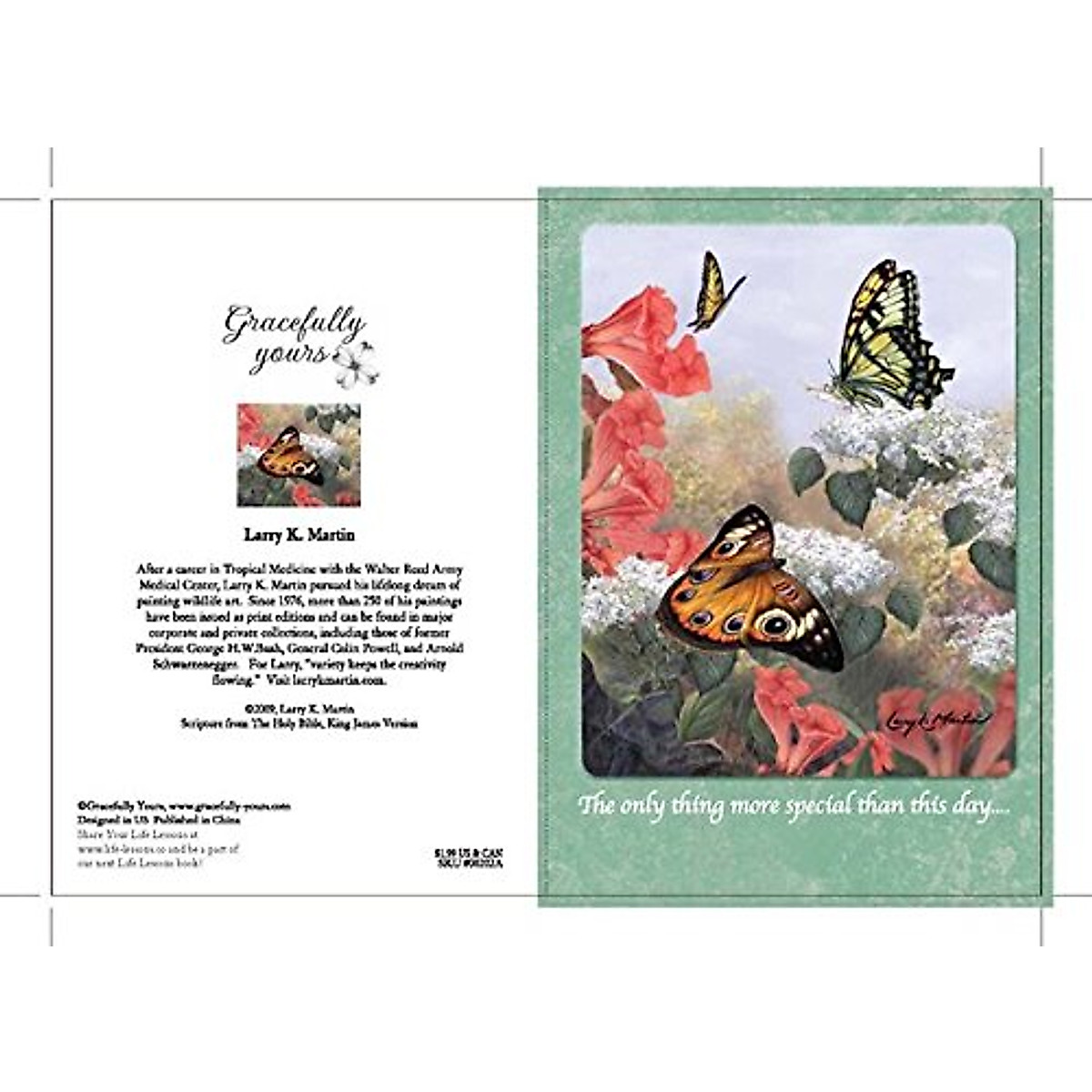 Gracefully Yours Blessed Birthday Greeting Cards Featuring Butterflies by Artist Larry Martin, 12, 4 Designs/3 Each with Scripture Message