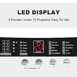 Outspurge Full Automatic Washer Machine, Portable Washing Machine, 1.7 Cu.Ft.Laundry Washer Spin with 10 Wash Programs& LED Display& Built-in Drain Pump,Ideal for RV, Camping, Apartment