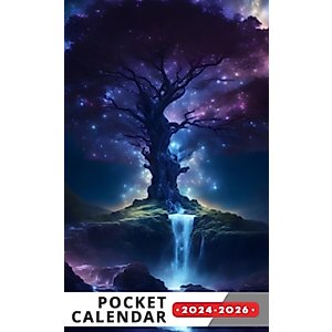 Pocket Calendar 2024 - 2026 With Moon Phase: Three-Year Monthly Planner for Purse , 36 Months from January 2024 to December 2026 | Tree of life | Galaxy universe
