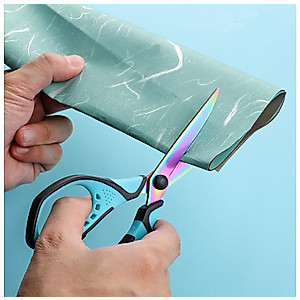 Colorful Titanium Non-Stick Scissors with Cover/Cap, All Purpose Fabric Sewing Scissors Office Craft Scissors SoftGrip Sharp Shears Cutter for Home School Supplies (Blue & Rainbow)