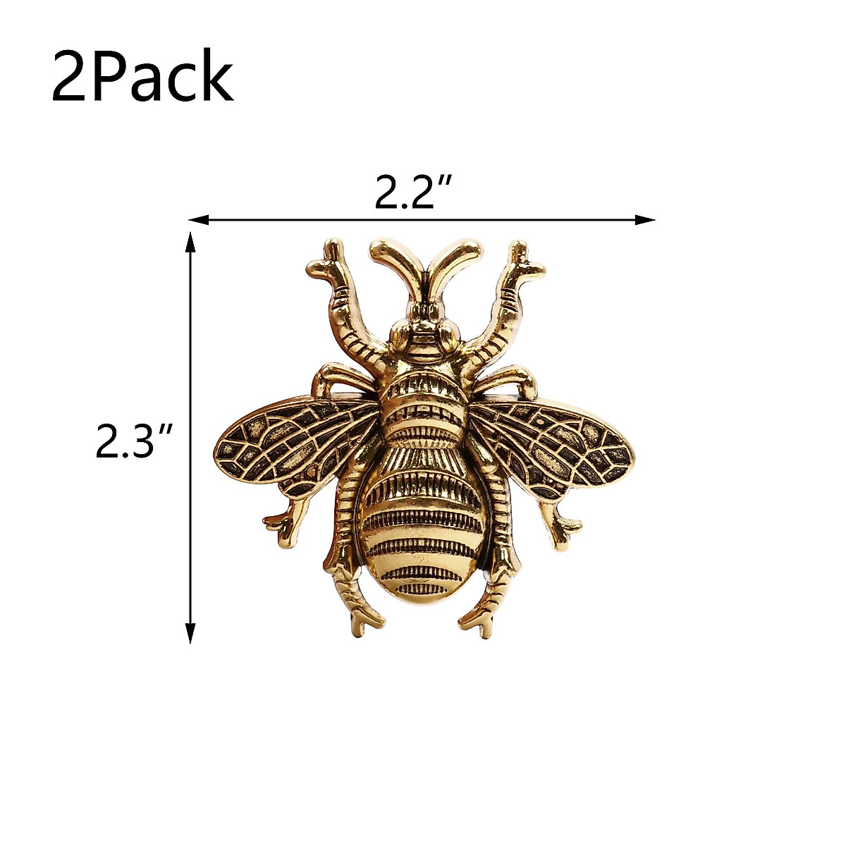 HEVSTIL 2-Pack Bee Shape Cabinet Knob,Nature Theme Single Hole Pulls for Cabinet Dresser Knobs Furniture Door,Antique Gold