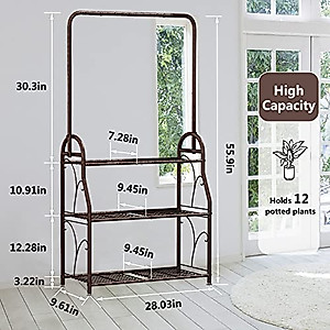 SORCEDAS Plant Stand 3 Tier Indoor Outdoor Tall Corner Hanging Plant Shelf Metal Flower Stands Ladder Plant Holder for Room Balcony Garden Patio Multiple Plants, Bronze