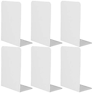6 Pcs White Metal Bookends, Bookends for Shelves, Heavy Duty Book Ends to Hold Books, Book Stopper for Shelves, Heavy Books, Decorative, Home, Office, Kids1