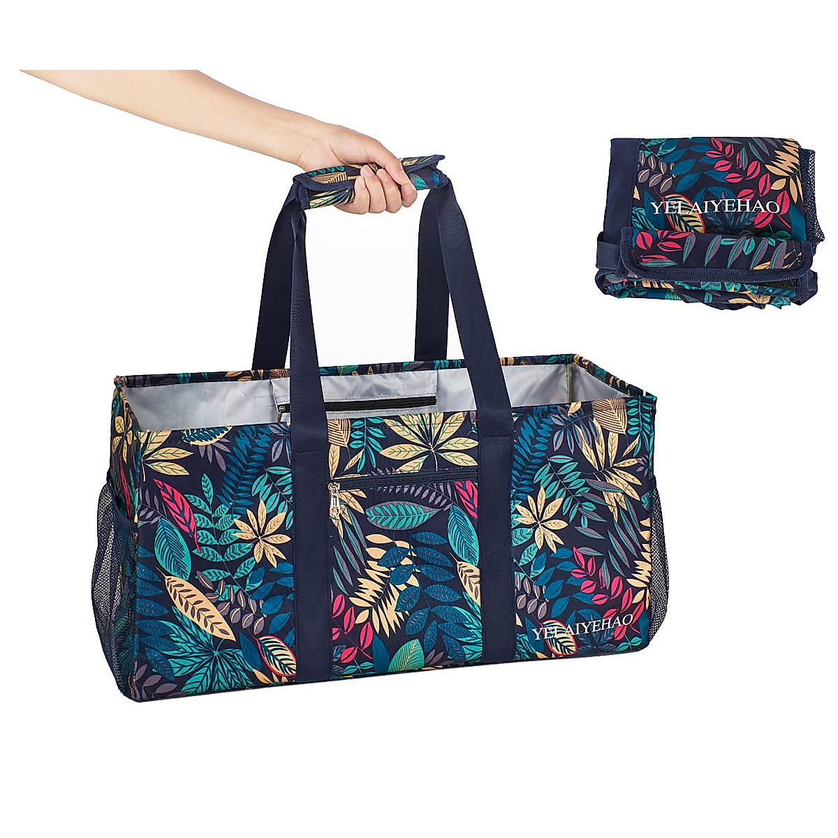YELAIYEHAO 2 Large Utility Tote Bag, Foldable Collapsible Tote1 bag for Storage Pool Beach Shopping picnic laundry gym utility Luggage