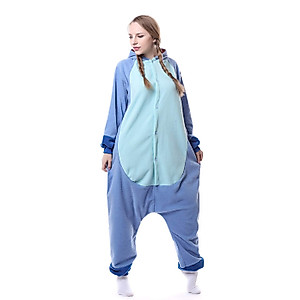 SIYUE Unisex Adult Onesie Costume Snug Fit One Piece Pajamas Christmas Sleepwear Halloween Jumpsuit Women Men Cosplay Animal Blue L