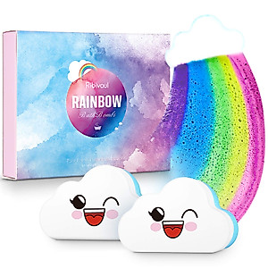 Rainbow Bath Bombs 2Pcs Gift Set, Ribivaul Handmade Bath Bombs with Natural Ingredients and Dreamy Rainbow, Bath Bomb with Rich Bubble, Great Gift for Birthday, Halloween, Thanksgiving, Christmas