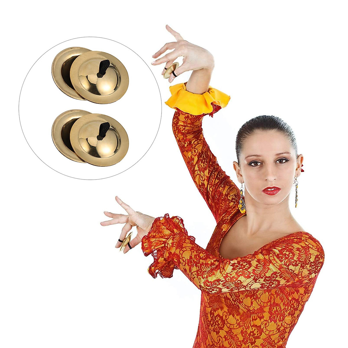 2 Pairs Copper Finger Cymbals Belly Dancing Finger Zills Mini Hand Bells Musical Instruments for Dancer Evening Party