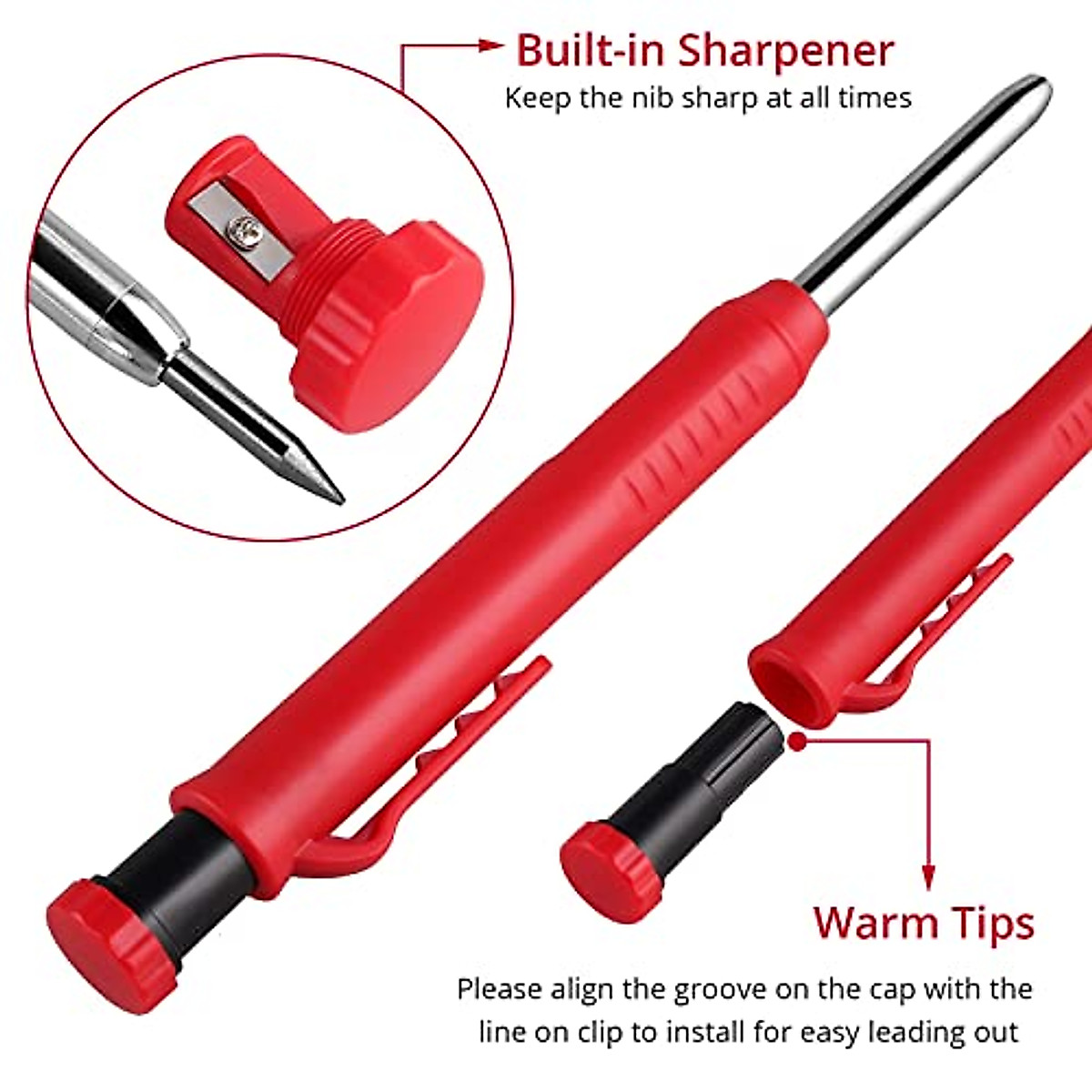 XUNTOP Mechanical Carpenter Pencils Set with Center Punch Cost-Effective Package can Meet Different Needs, Widely Use on Construction, Automotive, Glass Window Breaker, and Mark on Wood, Plastic
