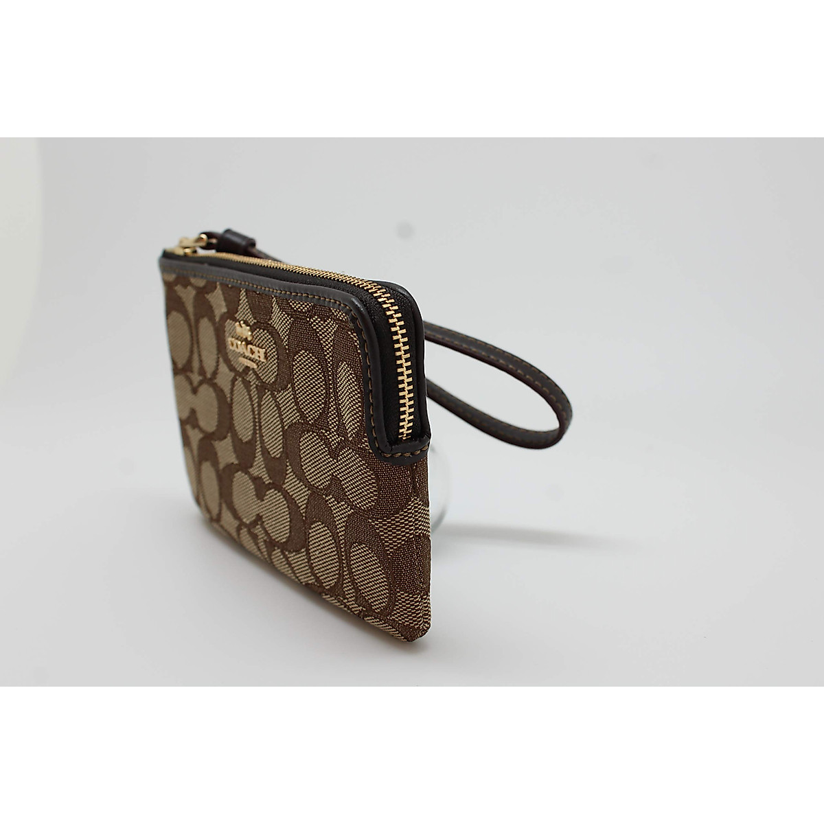 Coach F58033 Signature Corner Zip Wristlet Khaki/Brown
