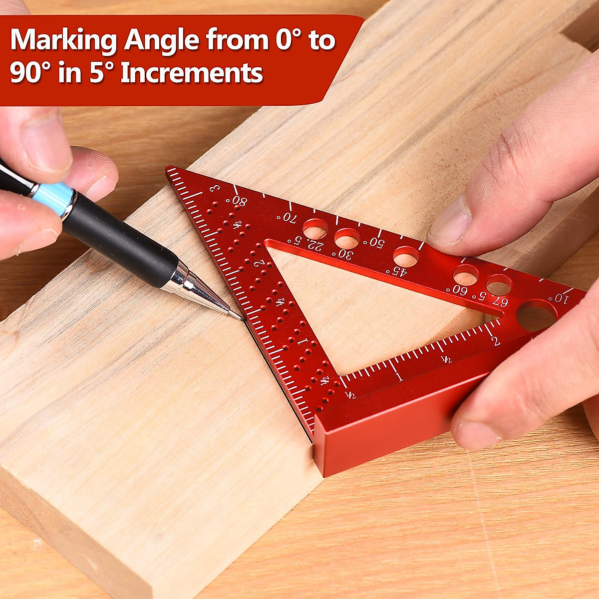 Small Square Tool with 0.7mm Mechanical Pencil Fixed Miter Angle Pin 90 Degree Mini Carpenter Square Precision Woodworking Machinist Measuring Square for Marking Gauge Furniture and Cabinet Making