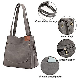 ArcEnCiel Canvas Tote Bag With Zipper, Handbags For Women Large Capacity Purse Shoulder Bags With Pockets(Gray)