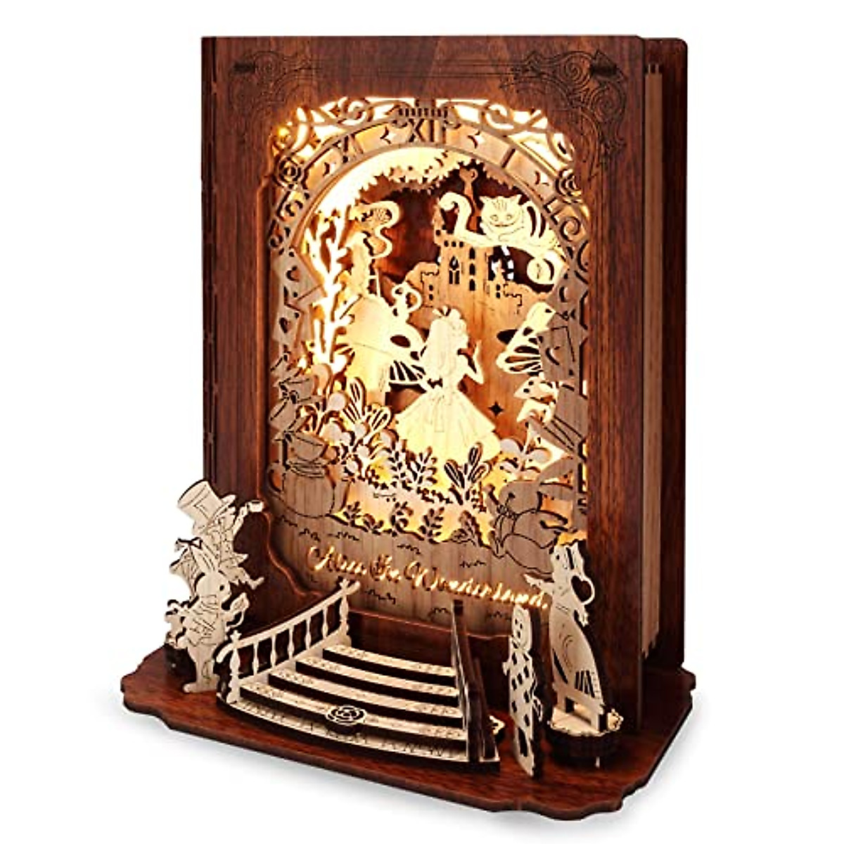 FUNPOLA Alice in Wonderland 3D Puzzle Nightlight – DIY 3D LED Book Lamp – 3D Wood Puzzles Décor Lamp for Kids and Adults