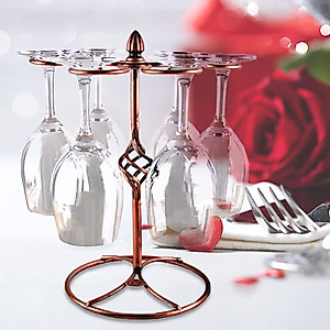 Wine Glass Rack, Countertop Wine Glass Holder, Elegant Freestanding Tabletop Stemware Storage Rack/Wine Glass Stand Racks Holder with 6 Hooks Kitchen Glasses Accessories for Home Bar Storage, Bronze