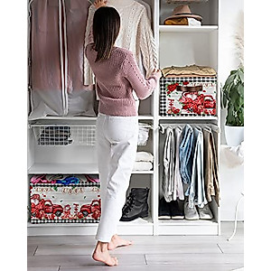 Valentine Large Storage Baskets Bins Waterproof Fabric, Saint Truck Red Rose Boho Farmhouse Plaid Rectangular Storage Box for Shelf Closet Organizer ( 2 Pack)