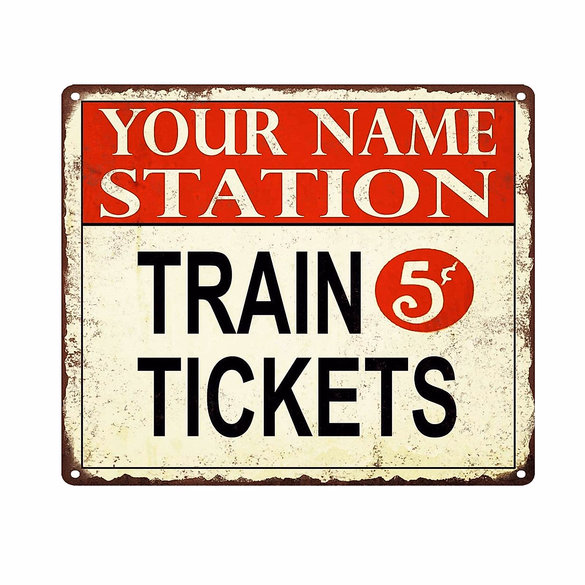 Your Name Custom Train Station Tickets 5 Cent Man Cave Metal Sign 8"x12" Made in USA