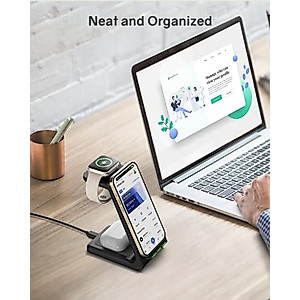 Wireless Charger Stand, CIYOYO 3 in 1 Fast Wireless Charging Station Dock for Apple Watch 8/7/6/SE/5/4/3/2, Airpods 3/2/Pro, iPhone 14/14 Plus/14 Pro Max/13/13 Pro/12/12 Pro/SE/X/XR/XS/8, Qi Phones