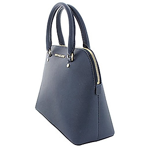 MICHAEL Michael Kors Womens Cindy Leather Signature Satchel Handbag Navy Medium