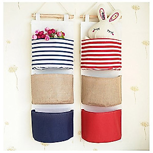 OPOO Fabric Wall Door Closet Hanging Storage Bag Small Cotton Hanging Pocket Door Hanging Organizer 3 Pockets