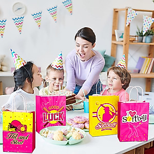24 Pcs Softball Party Bags Gift Treat Bag Softball Goodie Bags Favors Paper Candy Bags with Handle for Sports Theme Birthday Baby Shower Party Decorations Supplies, 6 Designs