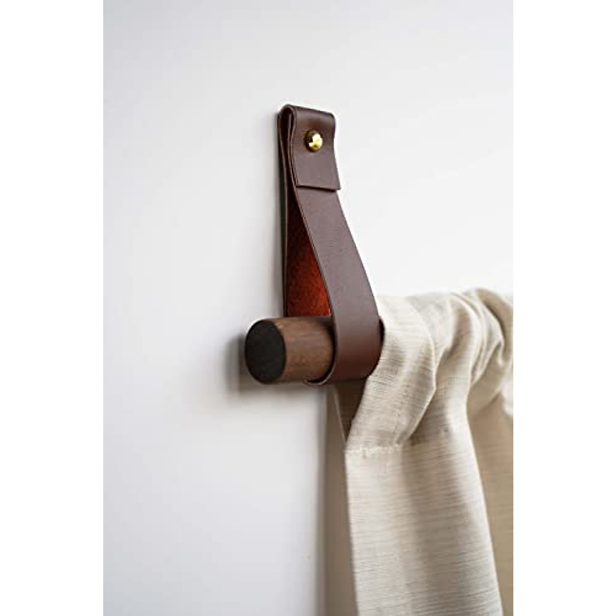 KEYAIIRA - Curtain rod holder leather curtain rod bracket holders leather loop strap for wall boho pole hanger wall blanket display farm house style