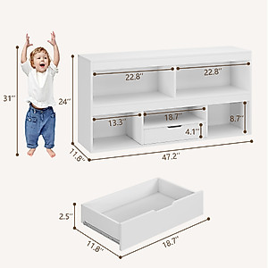 IDEALHOUSE Toy Storage Organizer 5 Cubes Kids Bookshelf with Drawer Wooden Storage Cabinet Playhouse Shelves Cabinet for Boys Girls Toy Bookcase Playroom, Classroom, Nursery, Kids Room