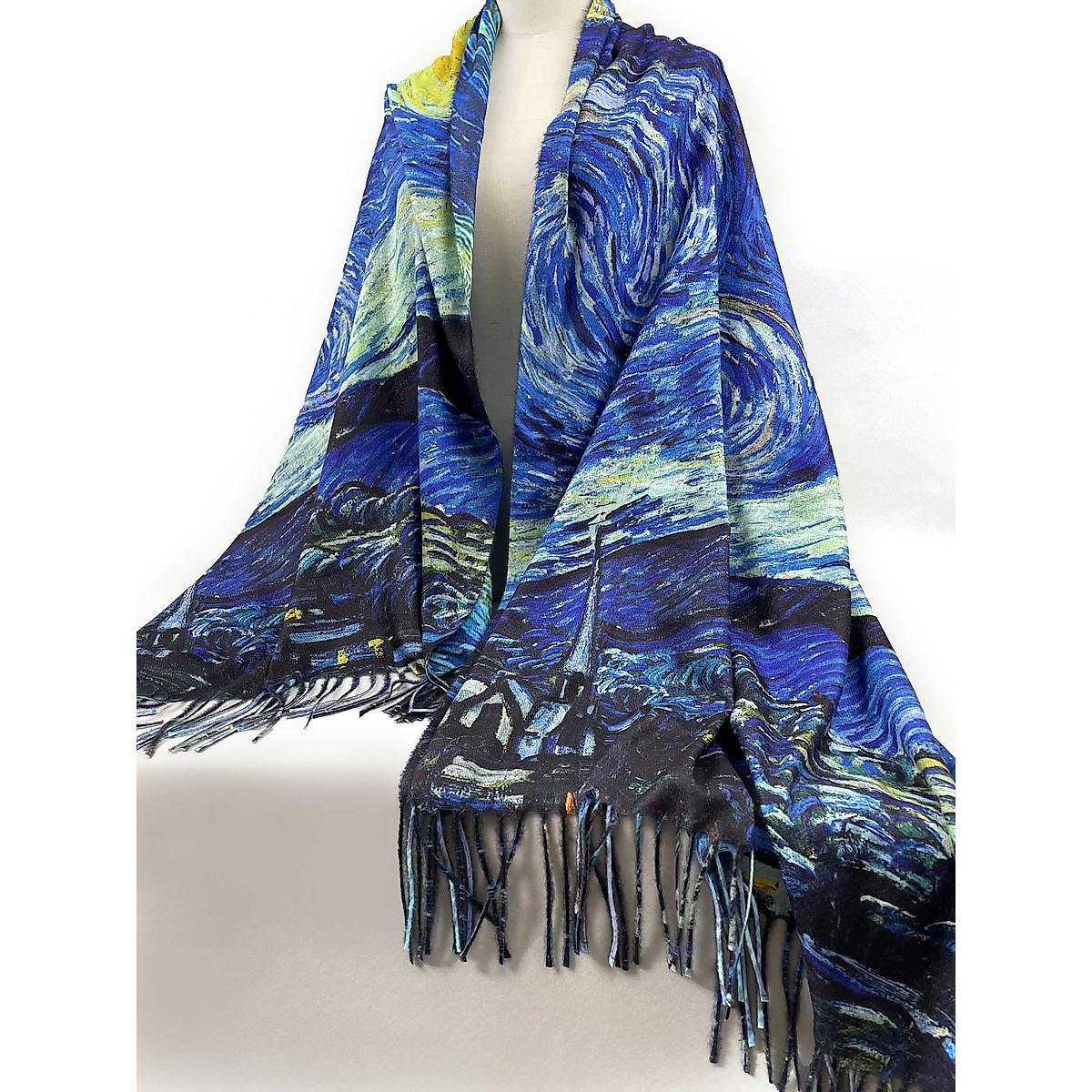 VENVSBEE Reversible Cashmere Feel Scarf Soft Large Shawl Wrap Blanket Double Sided Art Print Warm Pashmina Stoles Klimt Van Gogh Gifts-02