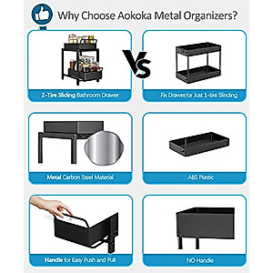 Metal Under Sink Organizers and Storage for Kitchen Undersink Organizers for Bathroom 2 Tier Pull-out Sliding Drawers Undersink Cabinet Organizer with Anti-rust Coating Handles White