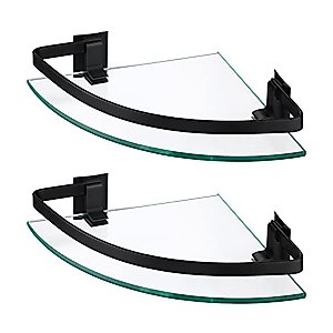 KES Bathroom Tempered Glass Shelf with Rail Extra 8 MM-Thick 2 Pack Aluminum Corner Triangle Storage Organizer Wall Mount Black, A4120A-BK-P2