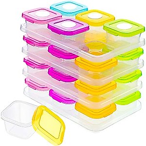 24 Pieces Baby Food Storage Freezer Containers, 4 oz Plastic Baby Food Jars with Leakproof Lids, Small Baby Blocks Snack Containers and White Sticker Label for Infant Babies