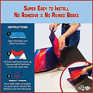 Easy Apply Stretchable Book Cover 6 Pack. 3 Solid and 3 Design Standard Jackets Fit Hardcover Textbooks Up to 8" x 10". Adhesive-Free, Nylon Fabric Protectors. Washable, Reusable Student School Supply