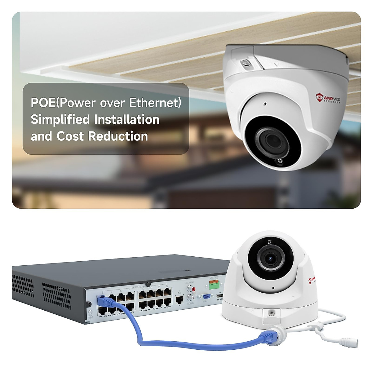 Anpviz 5MP POE Camera with Human & Motion Detection, IP Camera for Indoor Outdoor, Turret Camera Built-in Audio/Mic, 100ft IR Night Vision Security Camera, IP66 Waterproof, NDAA Compliant (U Series)