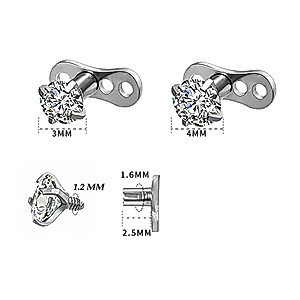 Piercingpops 8Pcs 14g Stainless Steel Cubic Zirconia/Opal Dermal Anchor Tops and Base Microdermals for Body Piercing (8PCS-4mmTop)